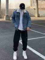 Blue Faux Wool Collar Denim Jacket | Bangchan - Stray Kids - Fashion Chingu