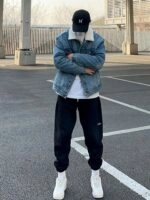 Blue Faux Wool Collar Denim Jacket | Bangchan - Stray Kids - Fashion Chingu