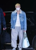 Blue Faux Wool Collar Denim Jacket | Bangchan - Stray Kids - Fashion Chingu