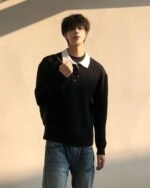 Black Faux Two-Piece Polo Sweater | San - ATEEZ - Fashion Chingu