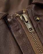 Brown Faux Leather Collared Vintage Jacket | Sunghoon - Enhypen ...