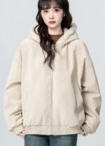 Fleece Lined Hooded Faux Leather Jacket - Fashion Chingu