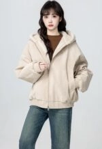 Fleece Lined Hooded Faux Leather Jacket - Fashion Chingu