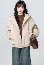 Fleece Lined Hooded Faux Leather Jacket - Fashion Chingu