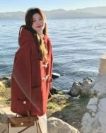 Korean Style Hooded Red Slim Fit Coat - Fashion Chingu