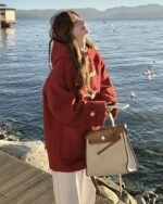 Korean Style Hooded Red Slim Fit Coat - Fashion Chingu