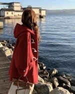Korean Style Hooded Red Slim Fit Coat - Fashion Chingu