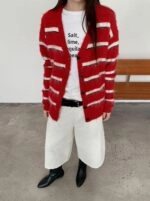 Red And White Stripes Mohair Cardigan | Go Da Rim - Dynamite Kiss ...