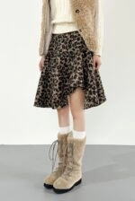 Vintage Leopard Print Irregular Mermaid Midi Skirt - Fashion Chingu