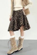 Vintage Leopard Print Irregular Mermaid Midi Skirt - Fashion Chingu