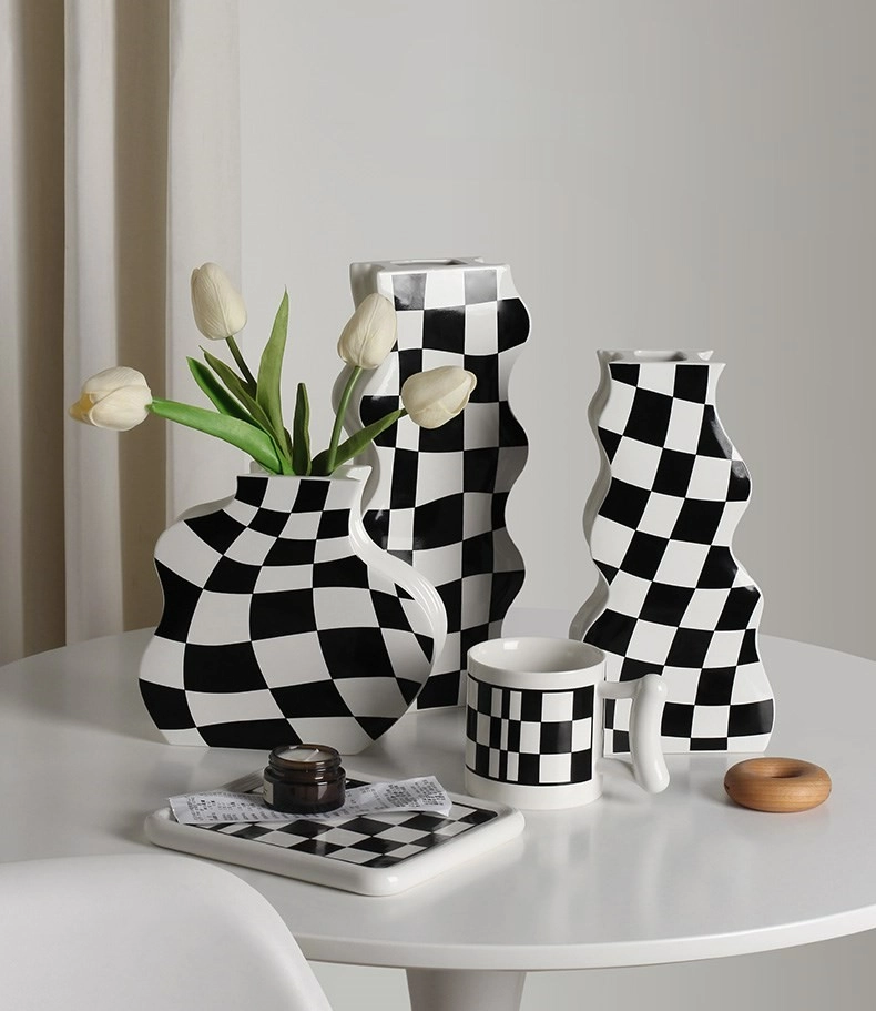Black and White Checkered Irregular Shaped Vase | The Other Aesthetic