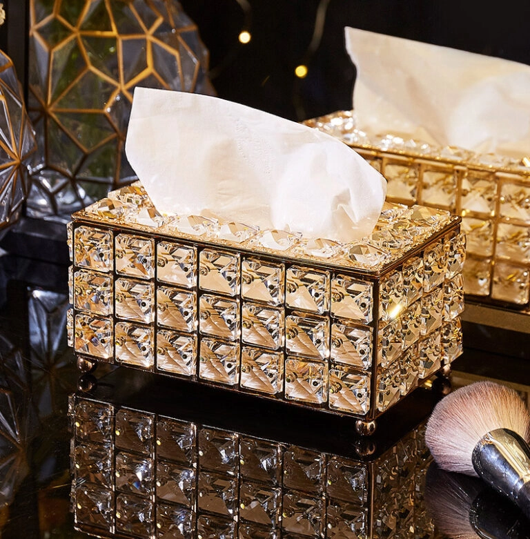 Gold Square Crystal Tissue Box | The Other Aesthetic