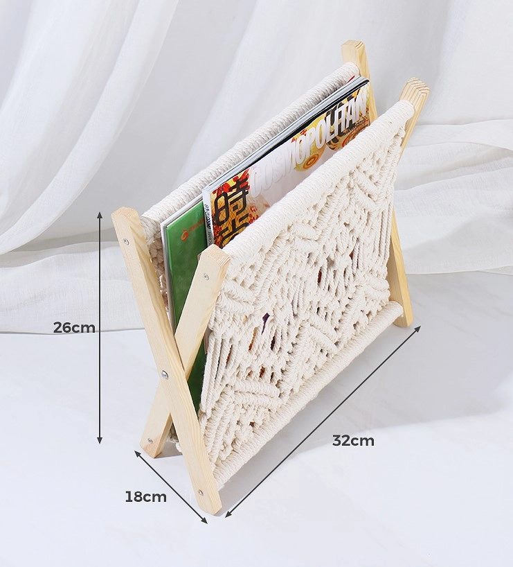 Macrame Folding Magazine Rack with Wooden Legs | The Other Aesthetic